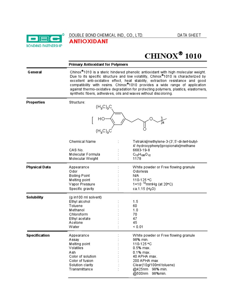 Chinox 1010 | PDF | Water | Polymers