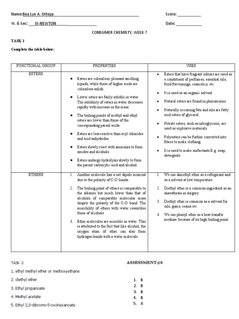 Consumer Chemistry Activities & Assessment Quarter 1, Week 7 | PDF ...