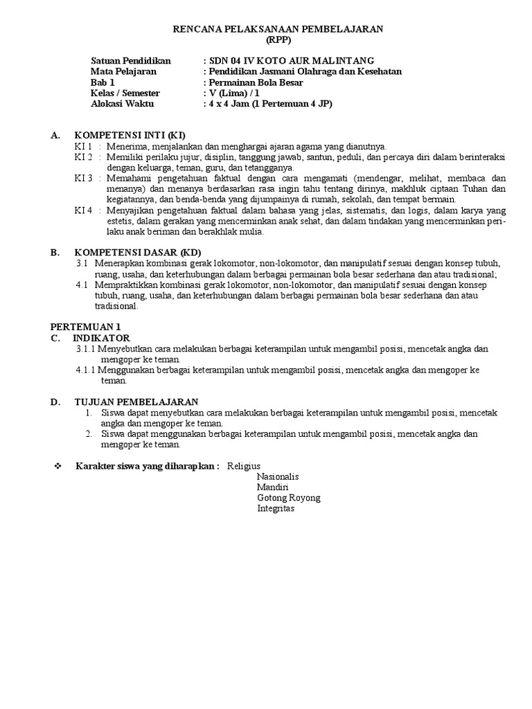 RPP Kelas 5 Semester 1 | PDF