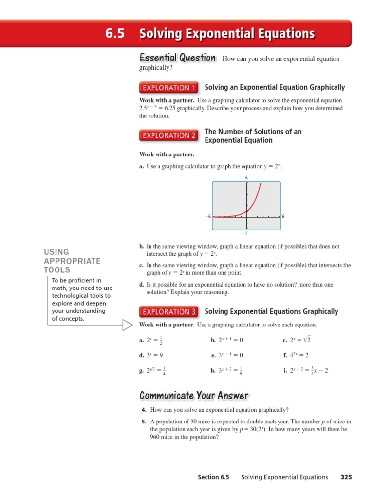 6.5 Solving Exponential Equations: Essential Question | PDF | Equations ...
