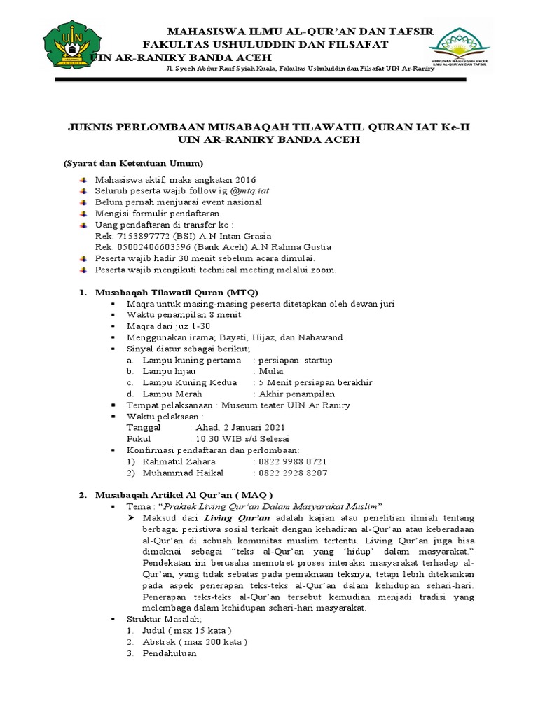 JUKNIS PERLOMBAAN MTQ IAT Ke-2 | PDF