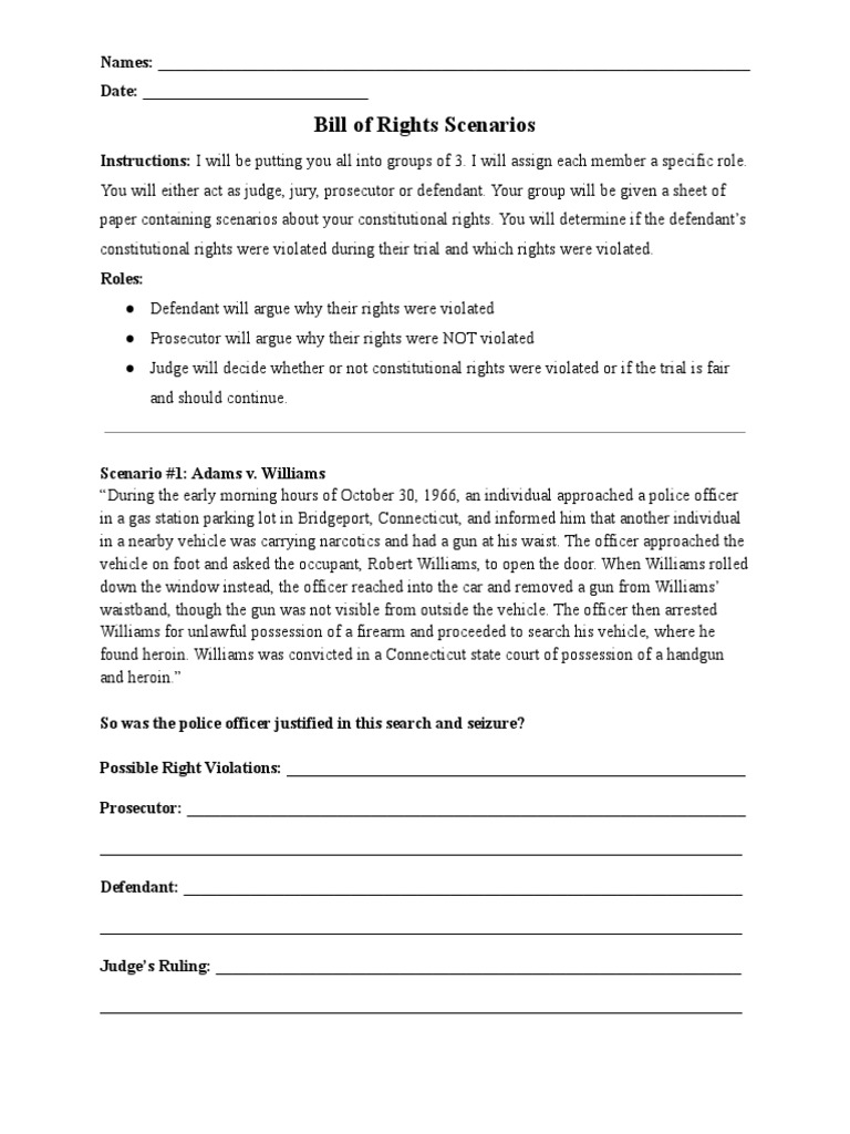 Bill of Rights Worksheet | PDF | Crimes | Crime & Violence