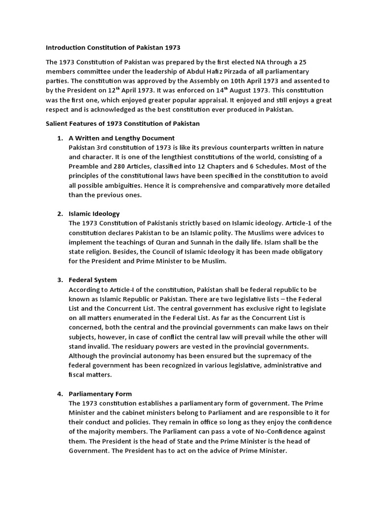 Features of 1973 Constitution | Download Free PDF | Public Law ...