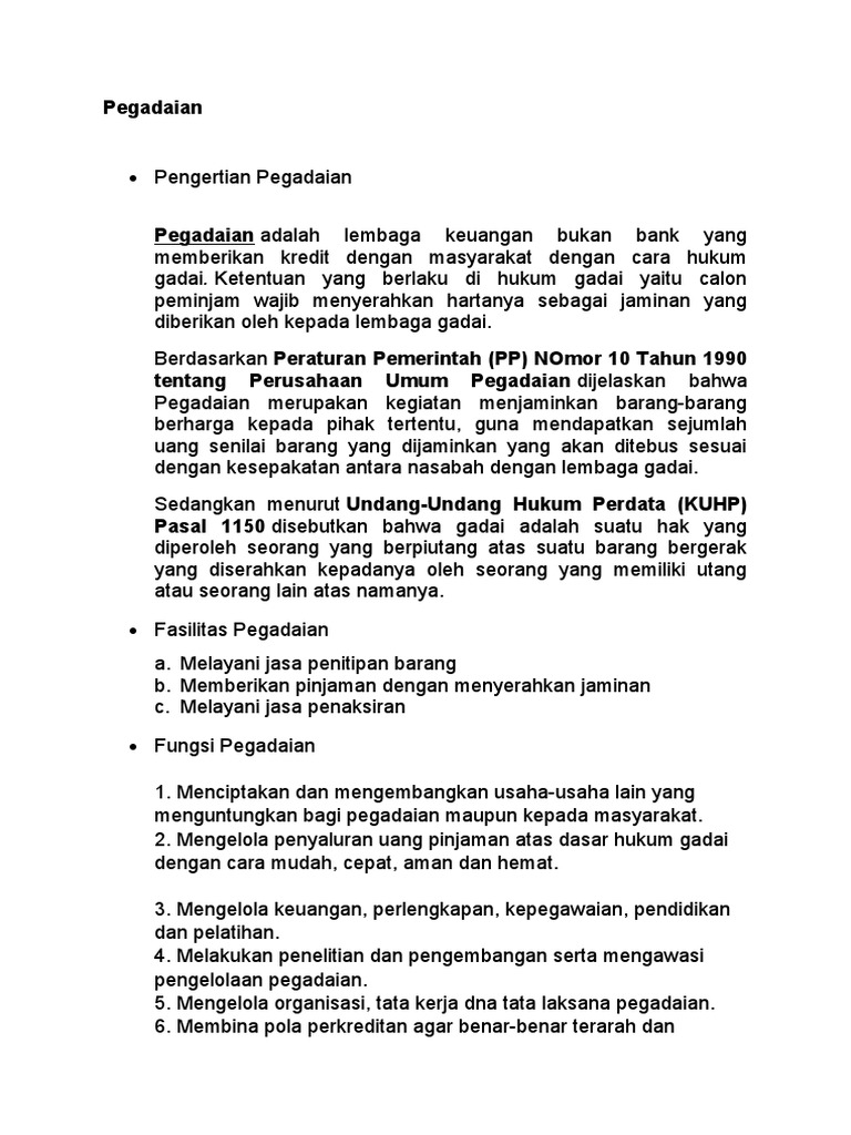 Panduan Lengkap Pegadaian dan Fasilitasnya | PDF