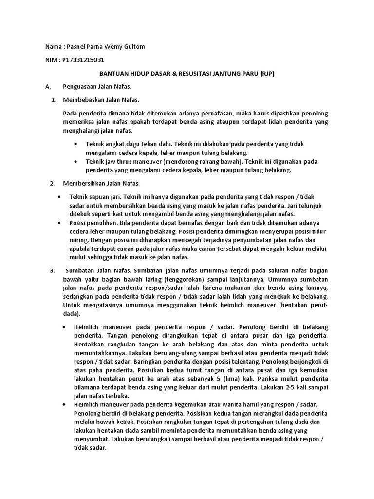 Bantuan Hidup Dasar Resusitasi Jantung Paru Rjp Pdf
