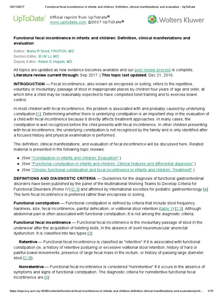 Functional Fecal Incontinence in Infants and Children - Definition ...