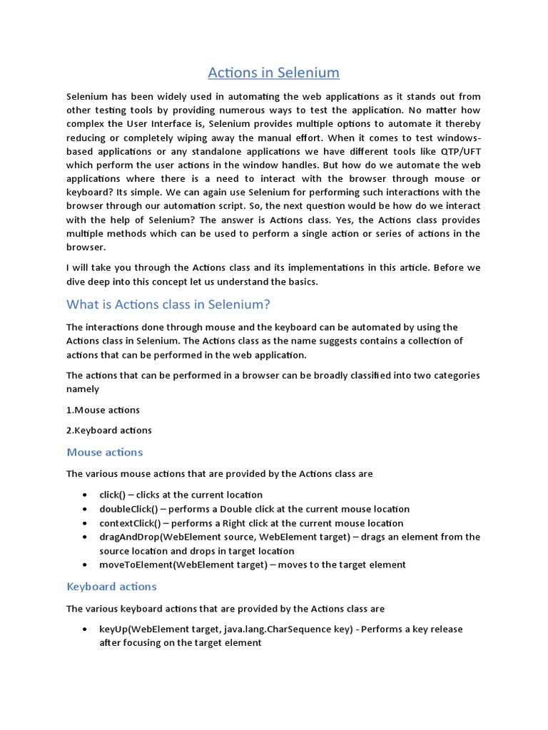 Actions in Selenium | PDF | Selenium (Software) | Class (Computer ...