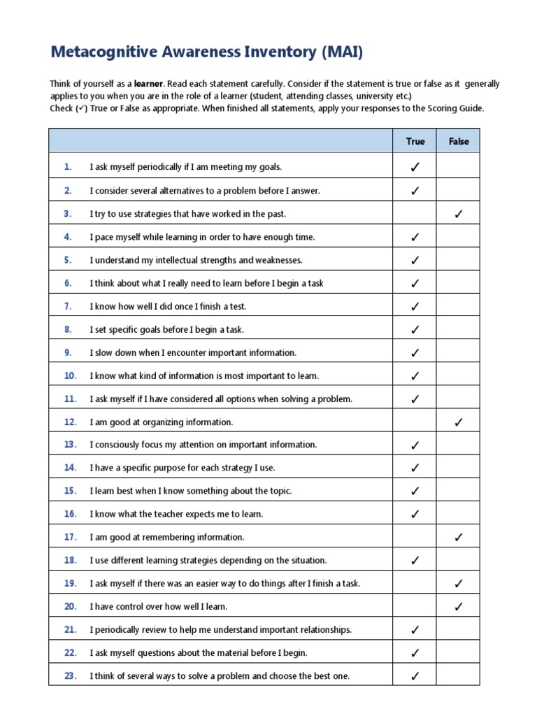 Assessing Metacognitive Awareness: An Evaluation of the Metacognitive ...