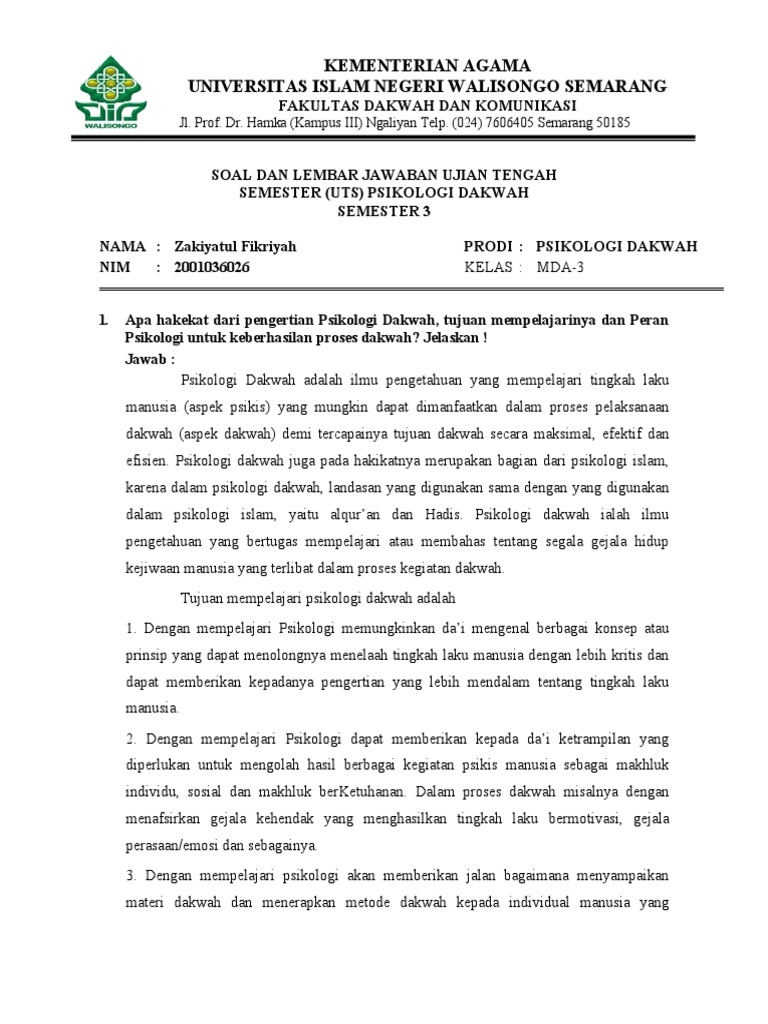 Uts - Psikolog Dakwah | PDF | Karier & Perkembangan | Pengembangan Diri