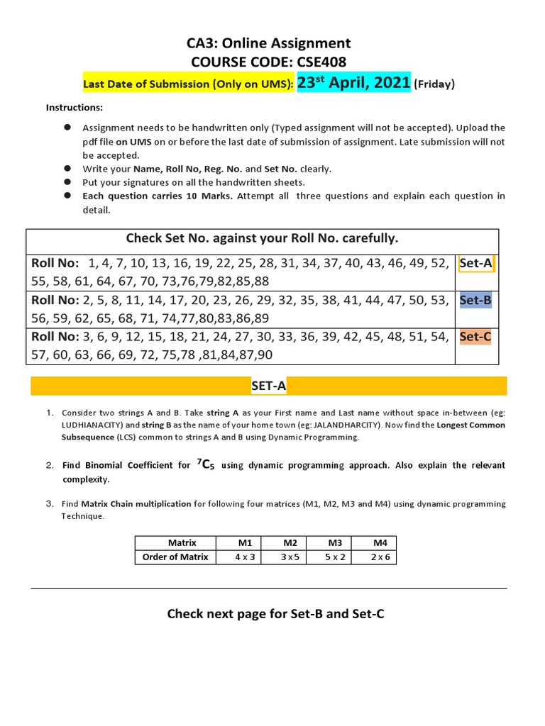 A1575676230 - 26294 - 19 - 2021 - CA3 Assignment | PDF | Dynamic Programming | Matrix (Mathematics)