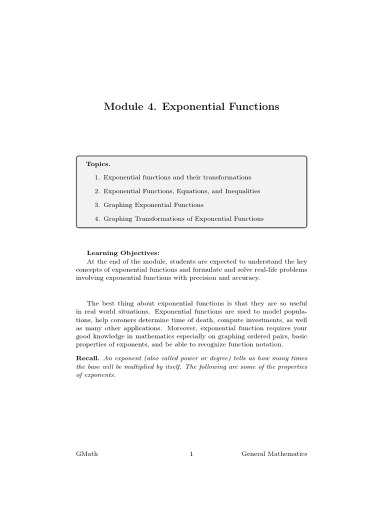 GenMath Module 4 | PDF | Exponential Function | Function (Mathematics)