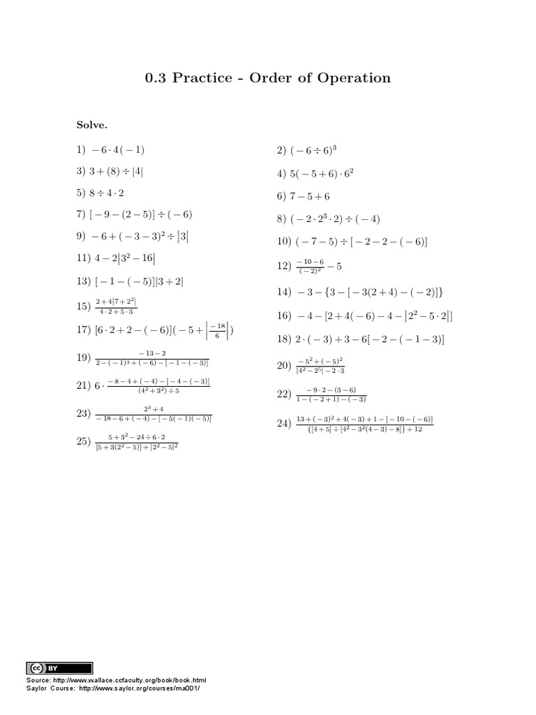 0.3 Order of Operations Practice | PDF