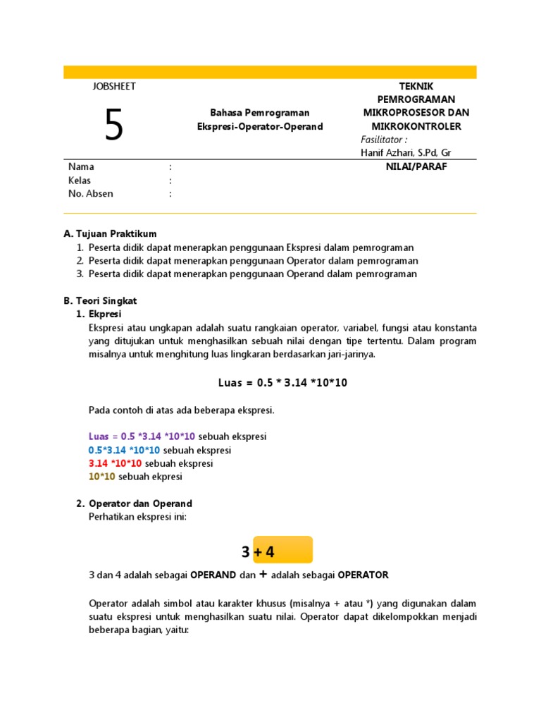 JOBSHEET 5 Code Blocks Ekspresi-Operator-Operand | PDF