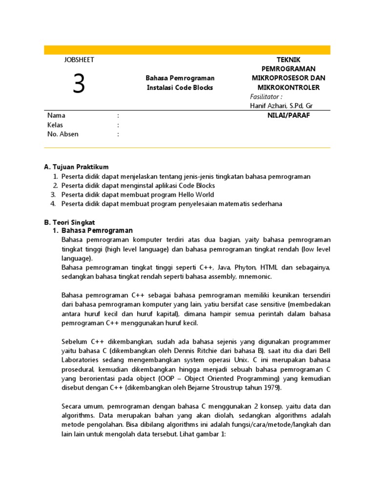 JOBSHEET 3 Code Blocks Pengenalan | PDF