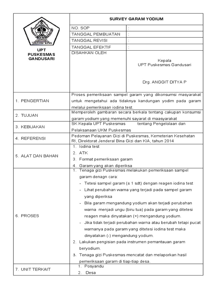 Survey Garam Yodium Puskesmas Gandusari | PDF