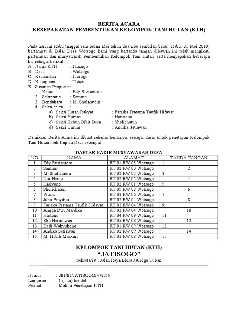 Blangko Pembentukan KTH | PDF