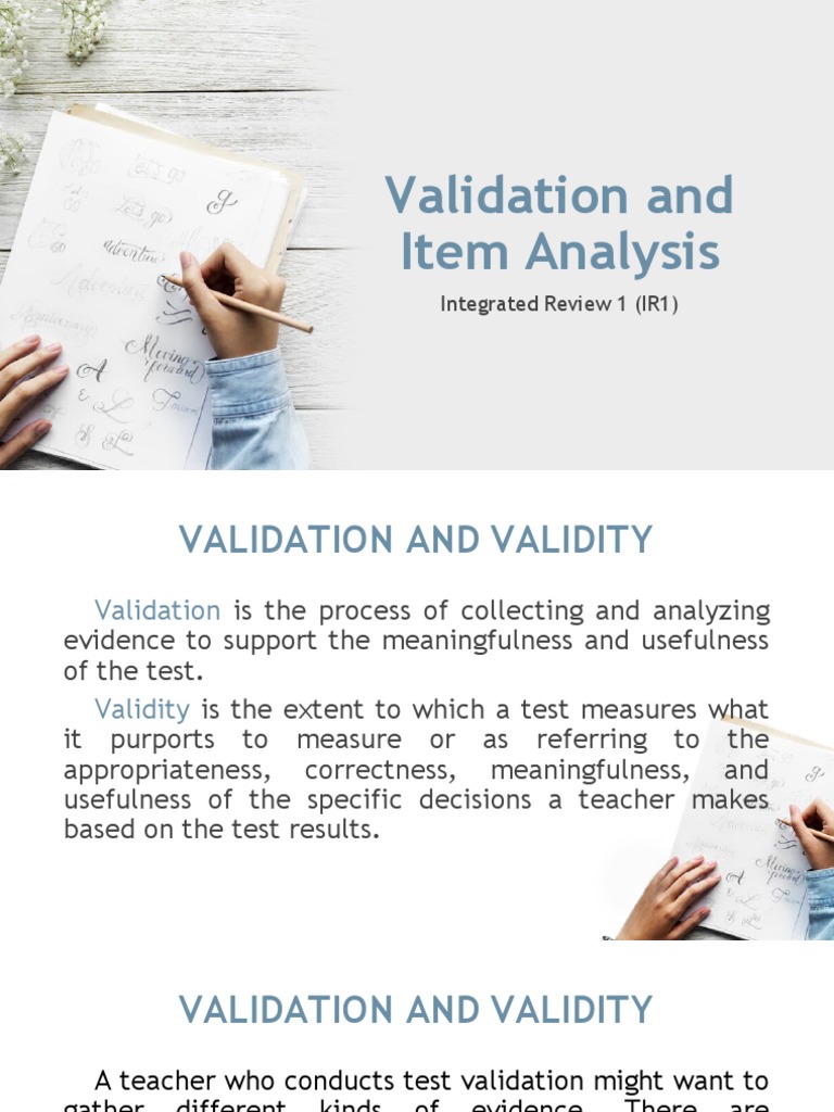 Validation and Item Analysis Integrated Review 1 (IR1 | PDF | Validity ...