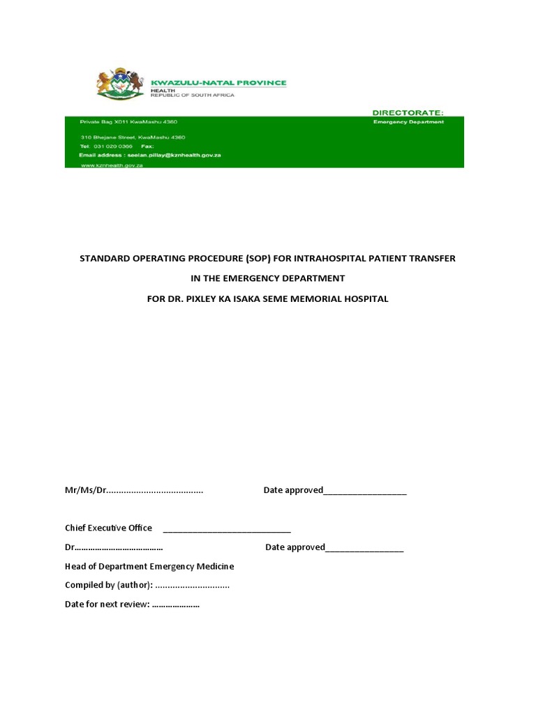 Intrahospital Transfer | PDF | Emergency Department | Medical Emergencies