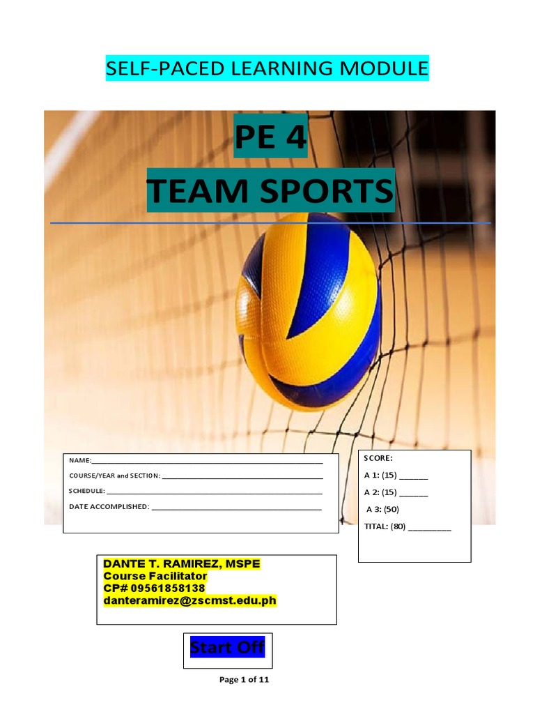 PE4 Team Sports: Self-Paced Learning Module | PDF | Volleyball | Communication