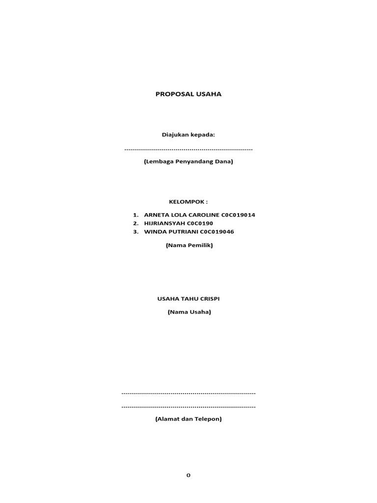 Template Proposal Usaha Tahu Crispi | PDF