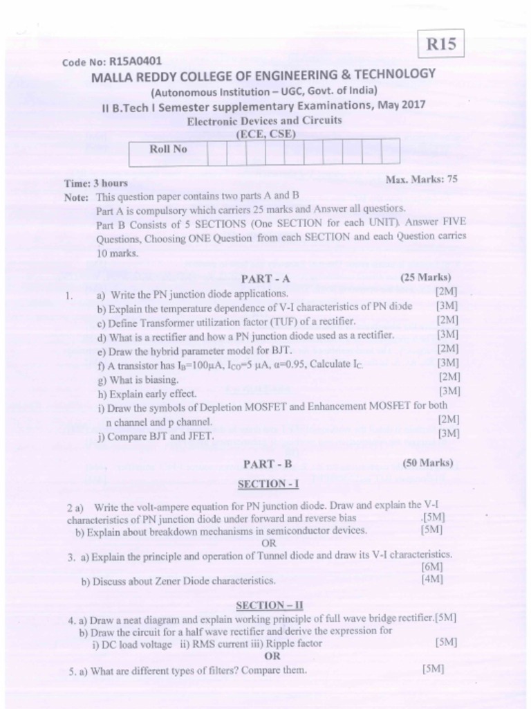 EDC Model Papers | PDF | Field Effect Transistor | Bipolar Junction ...