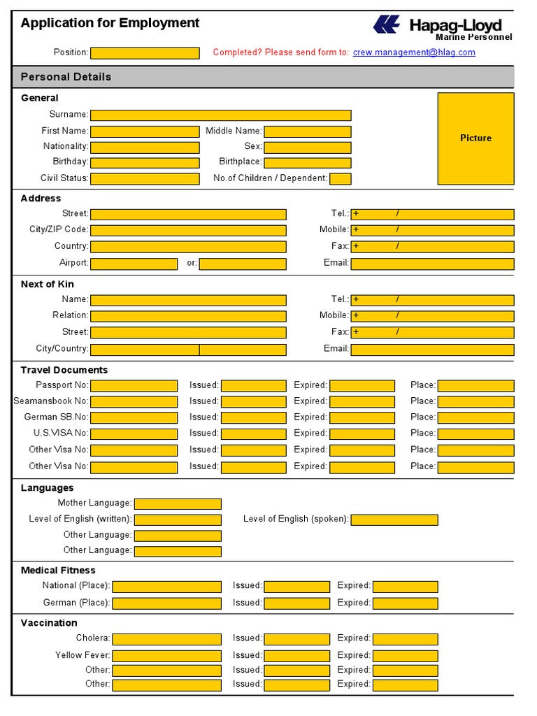 Marine Employment Application | PDF | Shipping | Water Transport