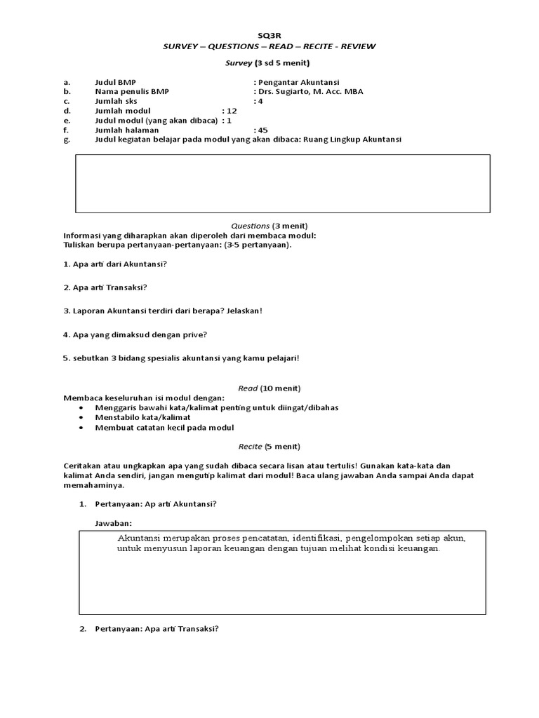 Lembar Kerja Membaca Efektif Dan Merekam Hasil Baca-Sq3r | PDF