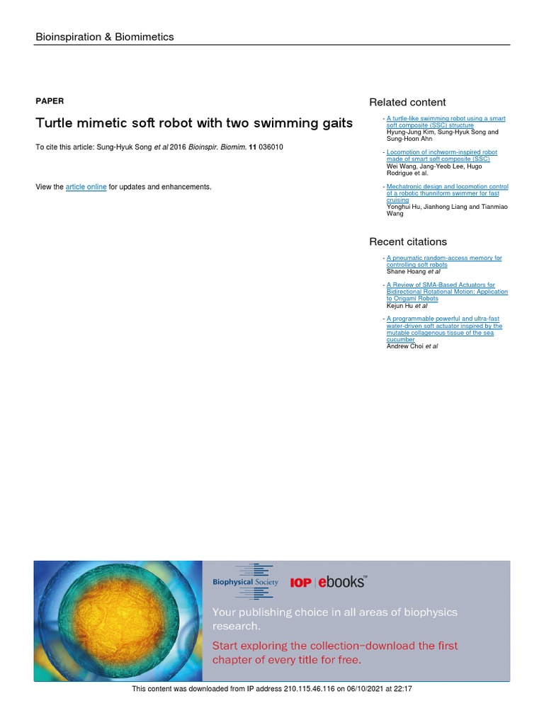 Turtle Mimetic Soft Robot With Two Swimming Gaits | PDF | Actuator | Turtle