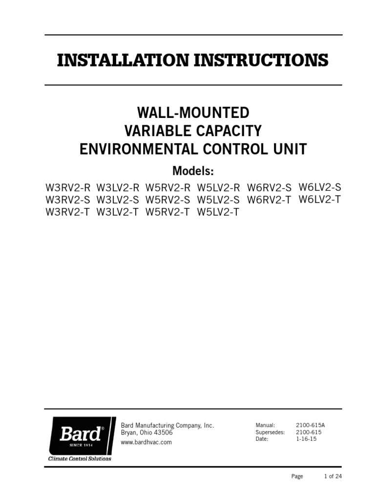 Installation Manula Bard Wall Mounted Packaged AC | PDF | Duct (Flow ...