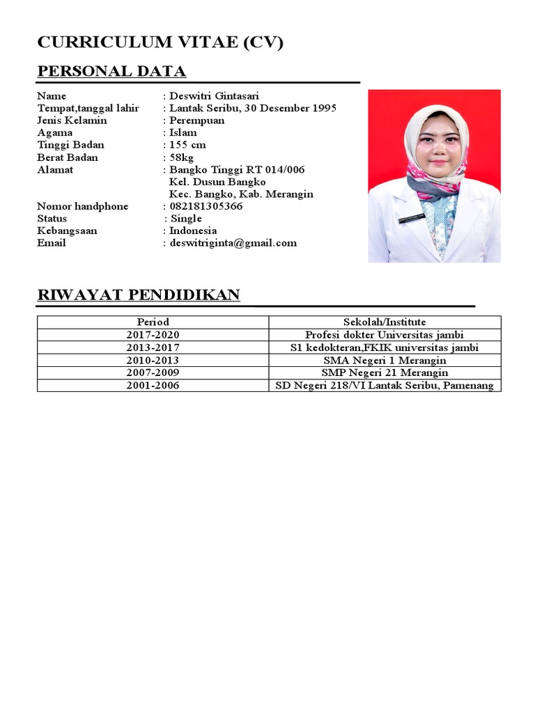 Data Pribadi dalam Curriculum Vitae | PDF