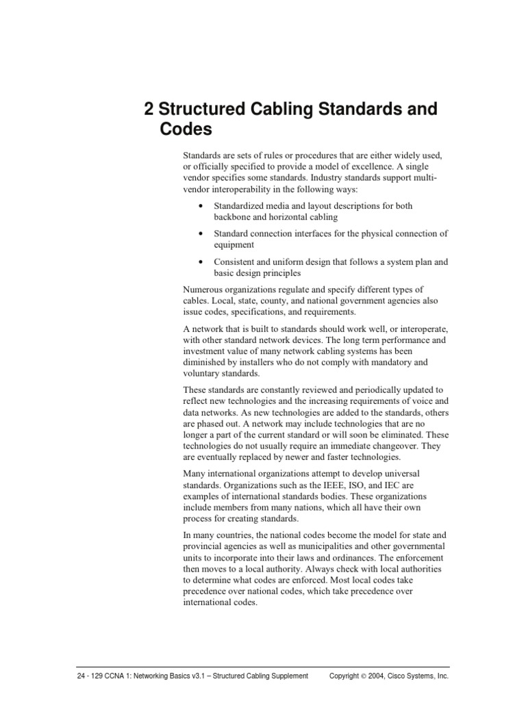 2 Structured Cabling Standards and Codes | PDF | Electronics | Networks