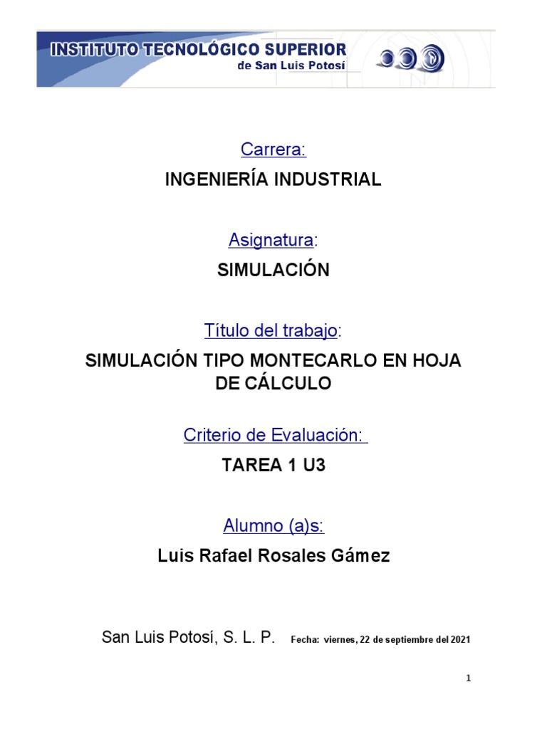 INV. DOC Simulación Tipo Montecarlo en Hoja de Cálculo LRRG | PDF | Simulación | Aleatoriedad