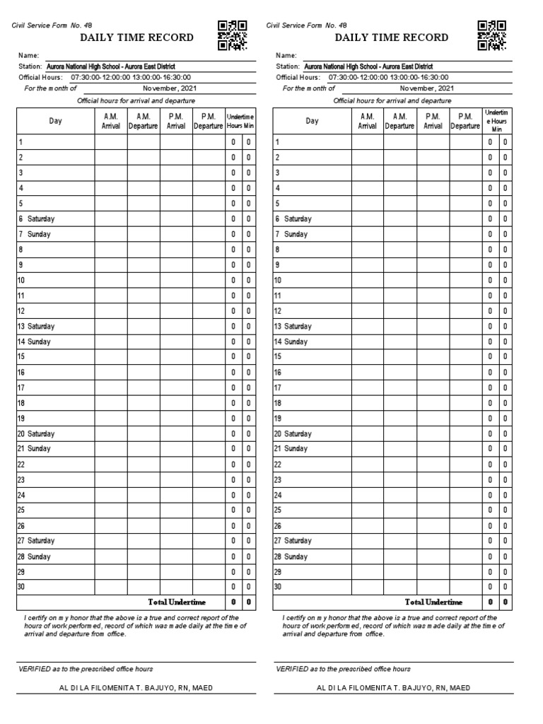 Daily Time Record Daily Time Record | PDF