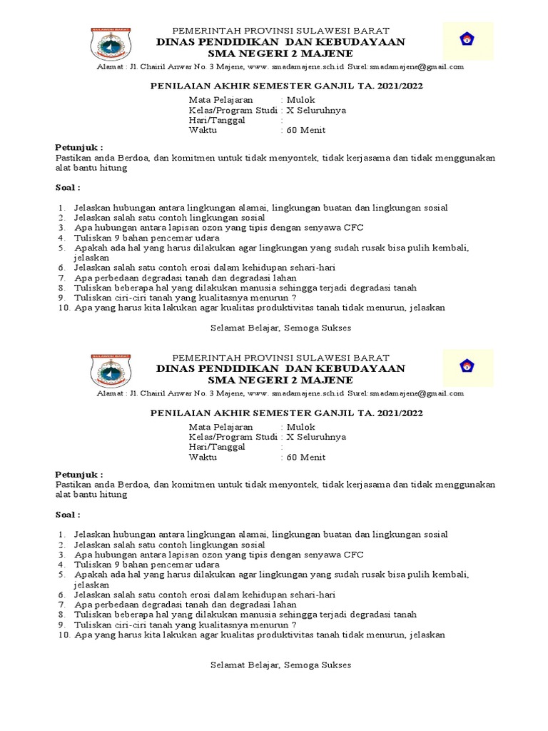 Soal Mulok Kelas X | PDF | Karier & Perkembangan