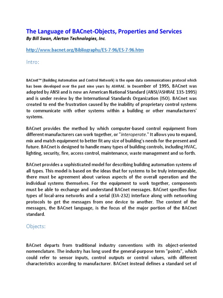 Bacnet Objects Properties And Services Pdf Computer File Input Output