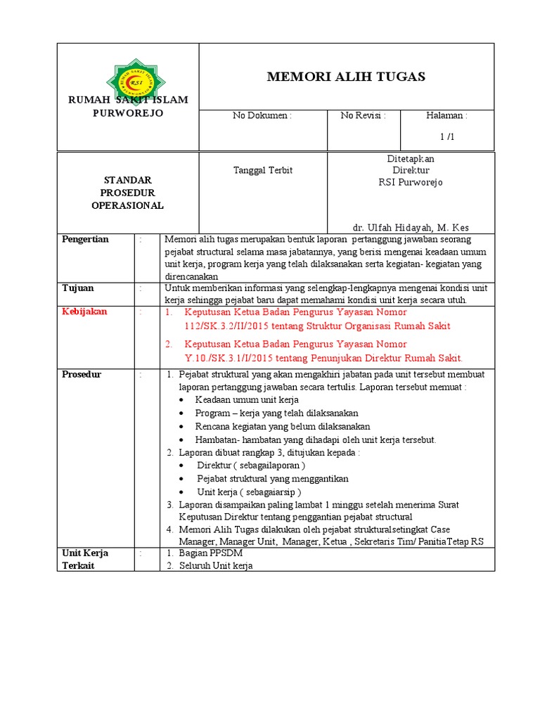 Spo Memori Alih Tugas | PDF