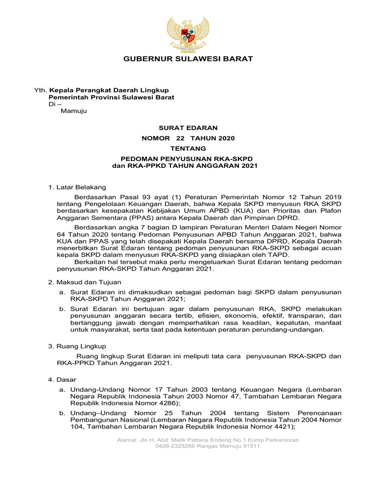 22 Surat Edaran Tahun 2020 Pedoman Penyusunan Rka - 2021 | PDF