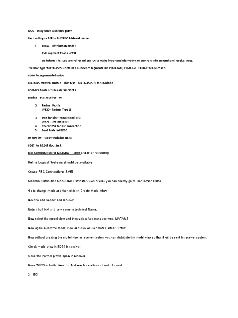 Idoc Configuration For MATMAS - Tcode SALE For All Config Define ...