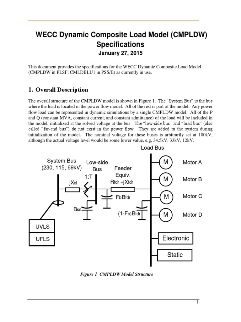 WECC Dynamic Composite Load Model (CMPLDW) Specifications: 1. Overall Description | PDF ...
