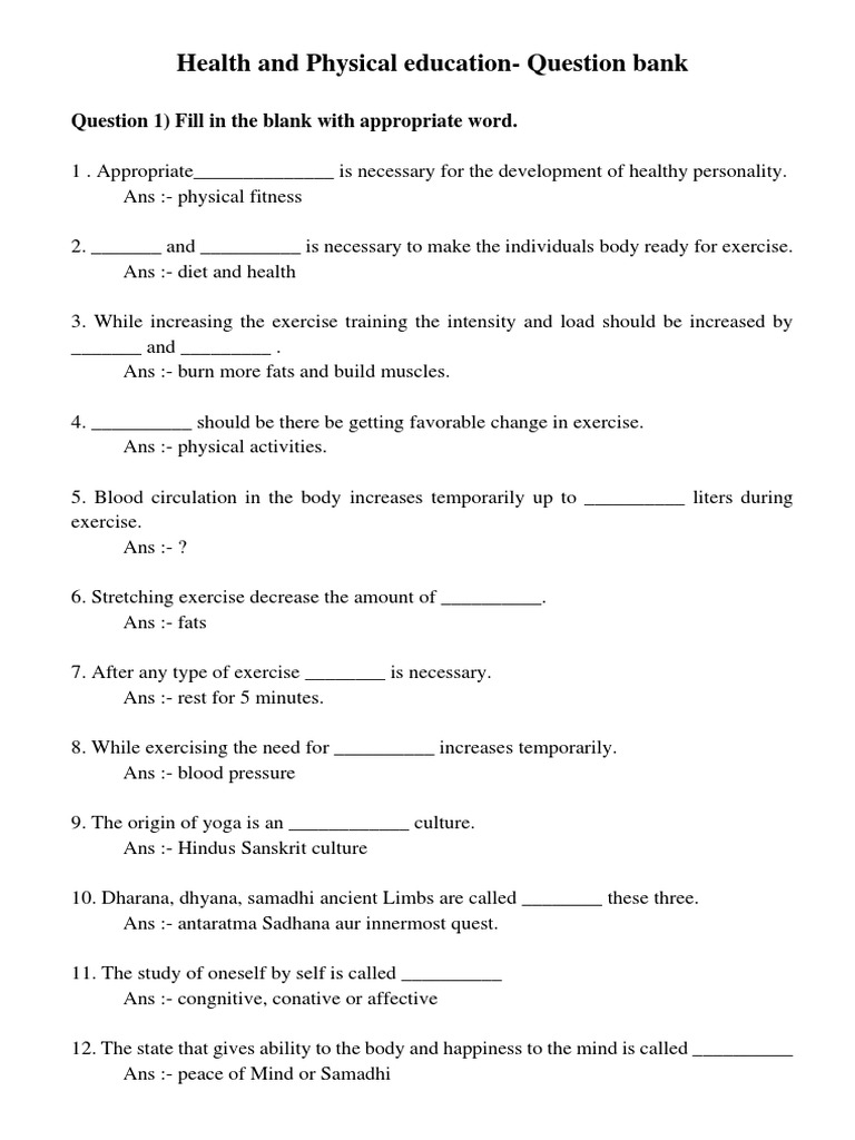 Health & Physical Education Q&A Bank | PDF | Physical Fitness | Nutrition