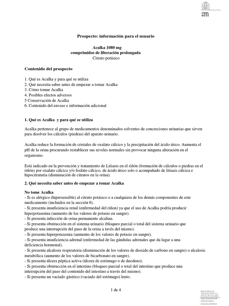 Citrato Potasico Solvente de Piedras | PDF | Medicamentos con receta ...