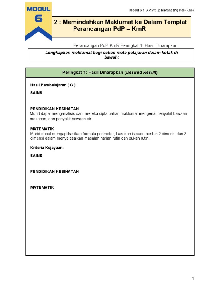 Toolkit 6.1 - Aktiviti 2 Perancangan PDP KMR | PDF