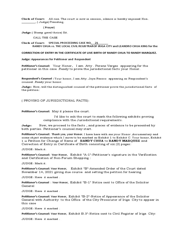 Script For The Spec Proceedings | PDF | Affidavit | Judge