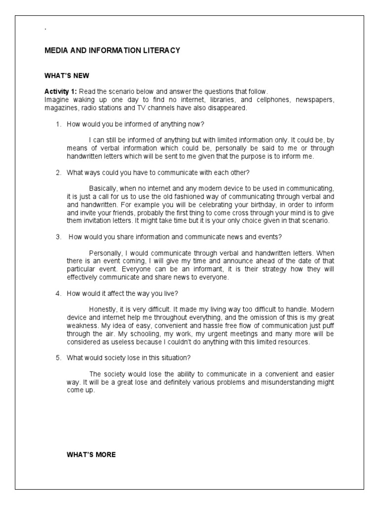 Media and Information Literacy: What'S New Activity 1: Read The ...