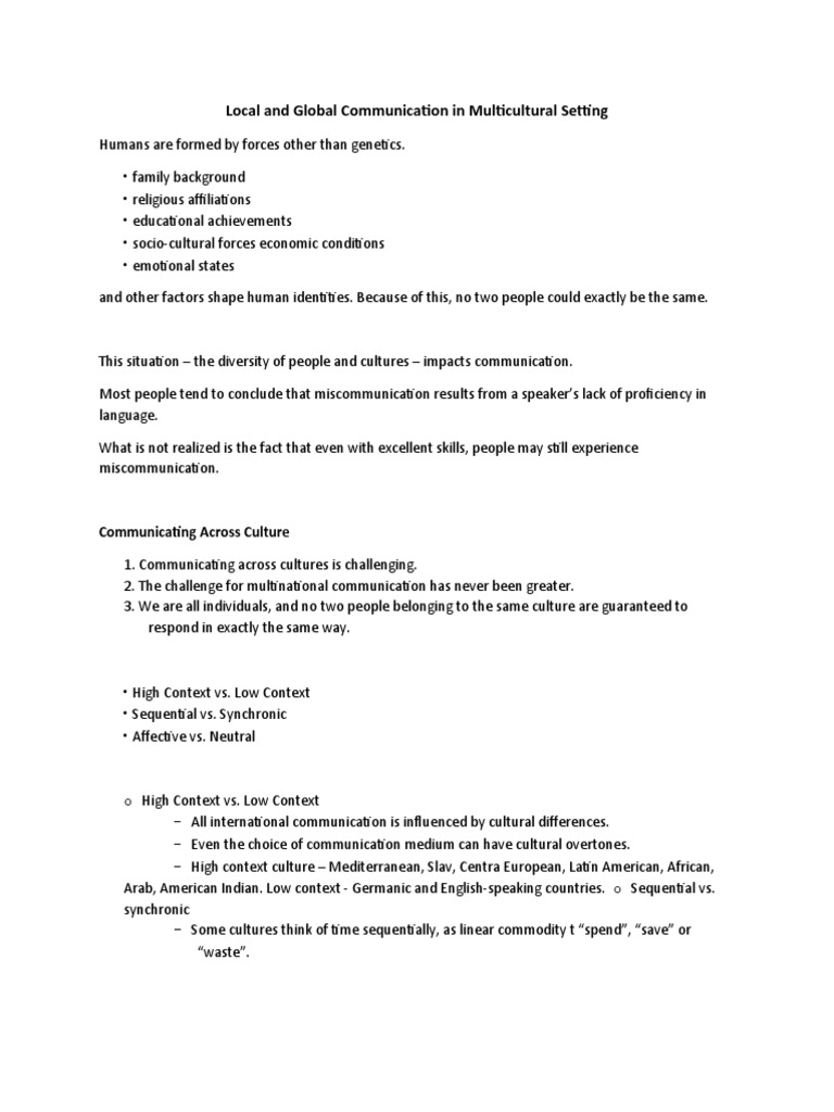 Local and Global Communication in Multicultural Setting | PDF ...