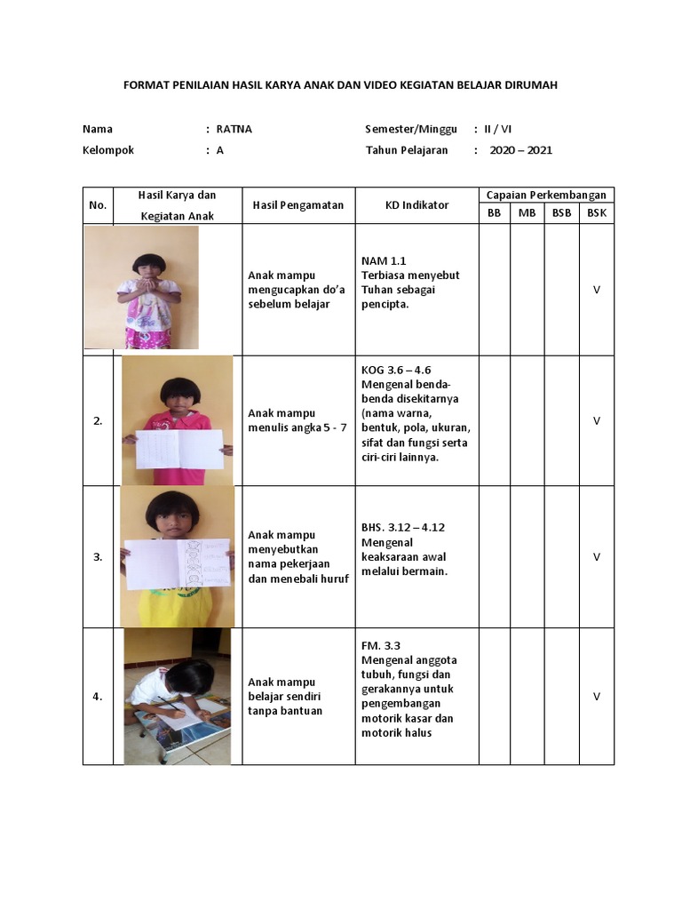 Format Penilaian Hasil Karya Anak | PDF
