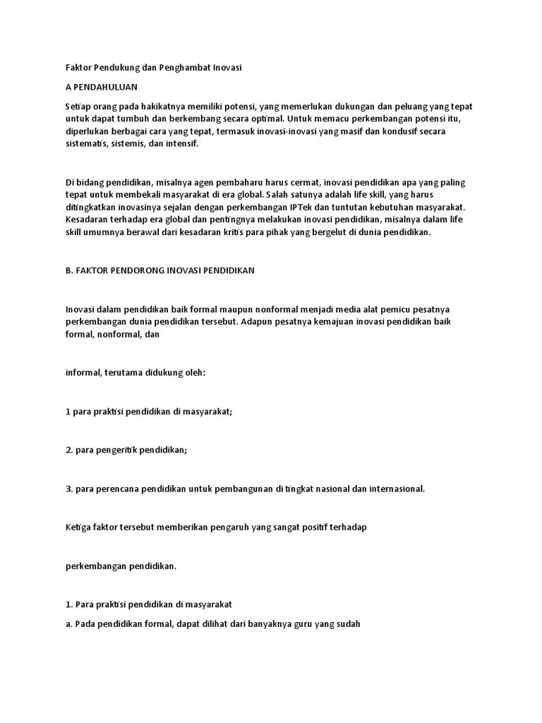 Faktor Pendukung Dan Penghambat Inovasi | PDF