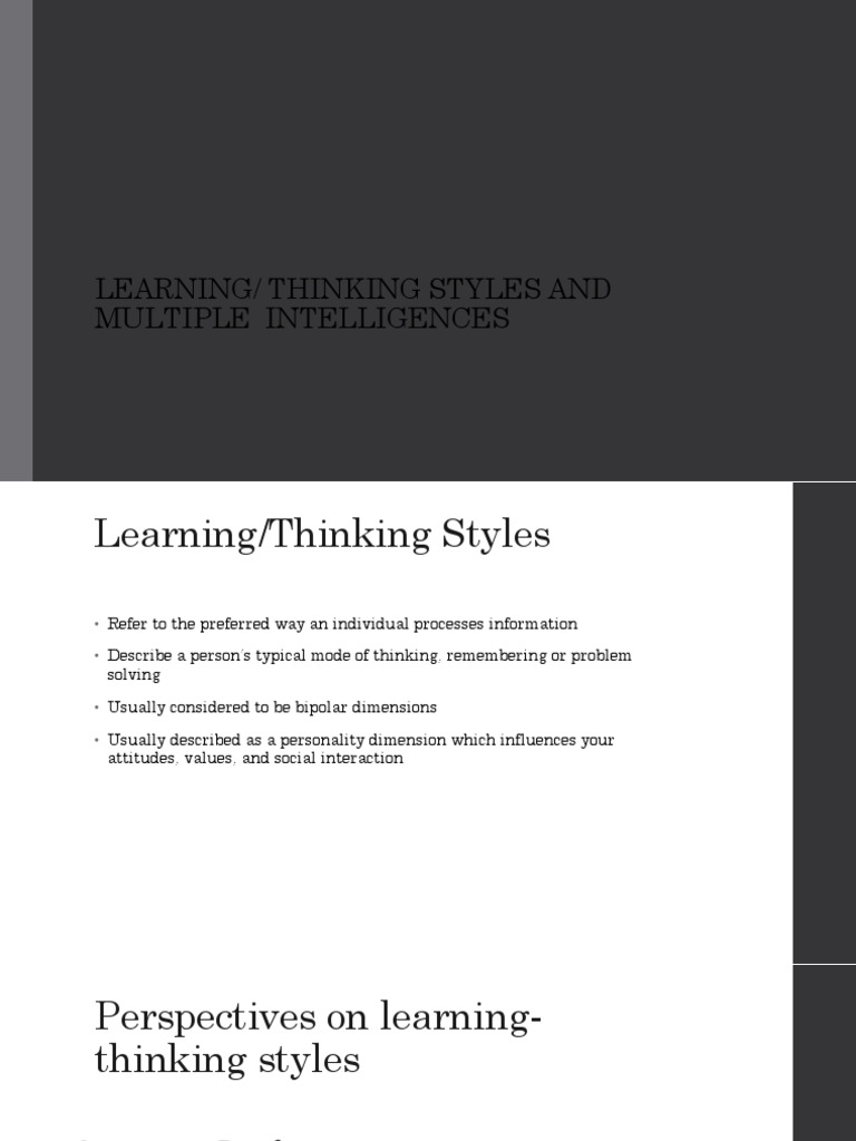 Learning/ Thinking Styles and Multiple Intelligences | PDF | Learning ...