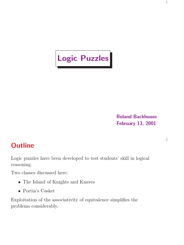 Knights and Knaves | PDF | Mathematical Logic | Mathematics