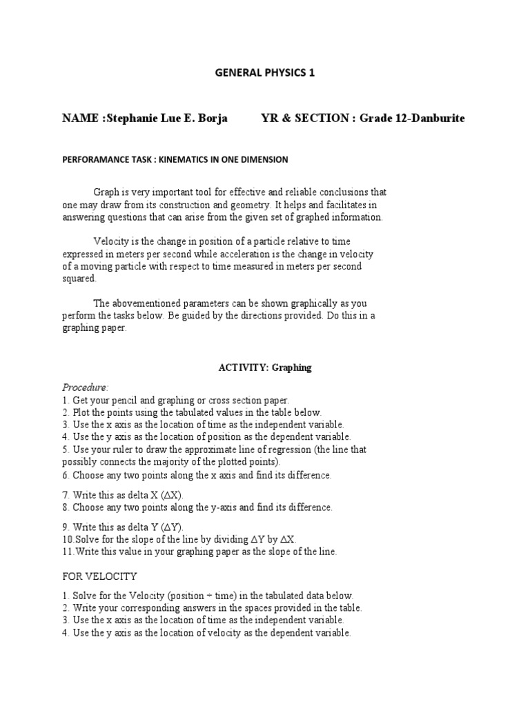 Performance Task # 2. | PDF | Velocity | Acceleration